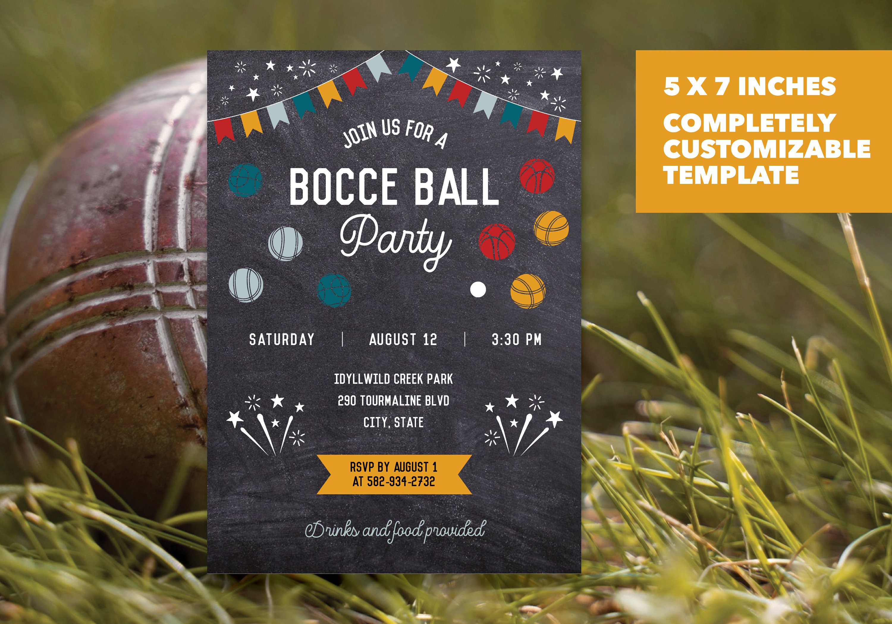 Bocce Ball Party Invitation Template: Editable Birthday Invite (digital ...