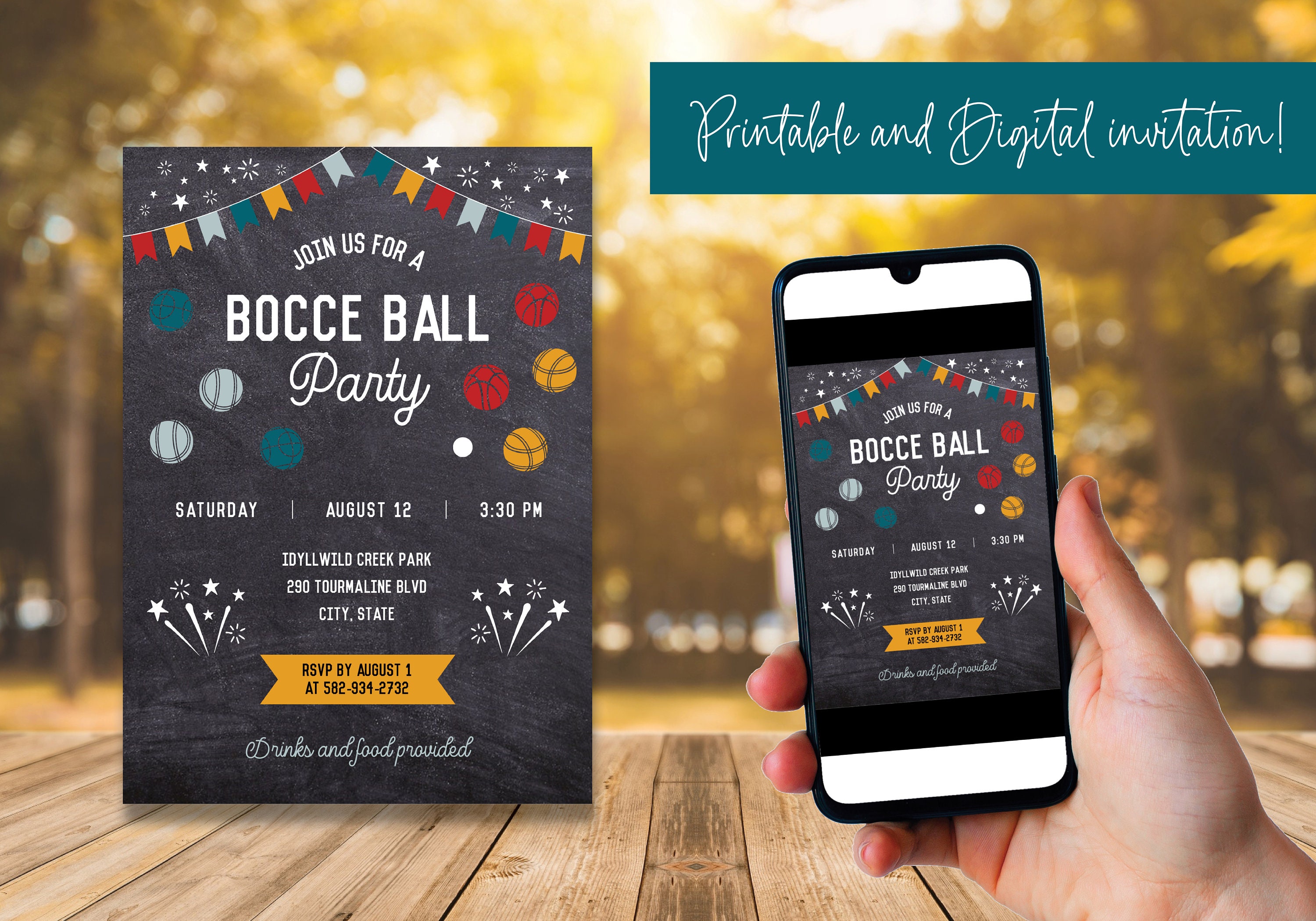 Bocce Ball Party Invitation Template: Editable Birthday Invite (digital ...
