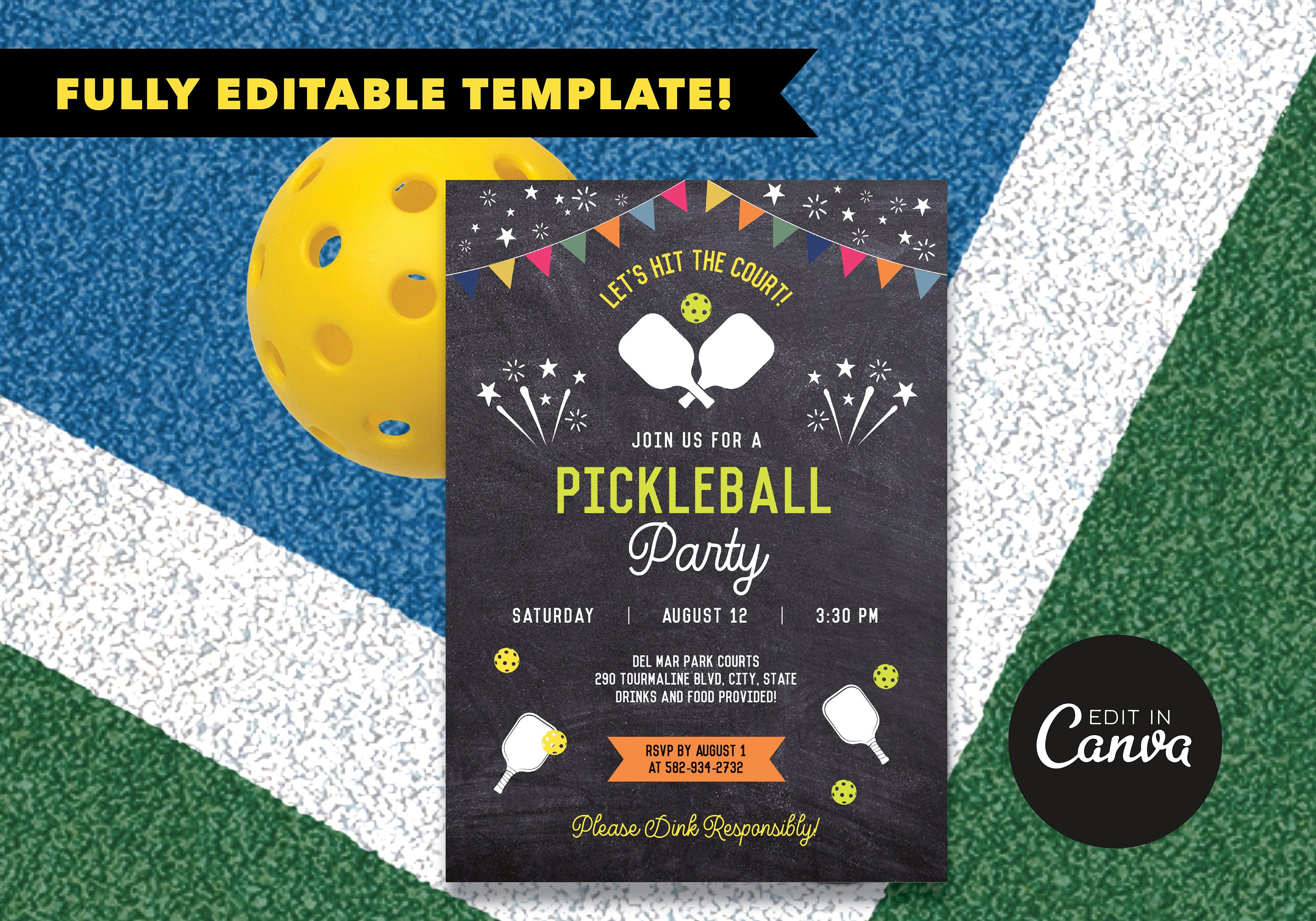 Pickleball Party Invitation Editable Template, Pickleball Birthday ...