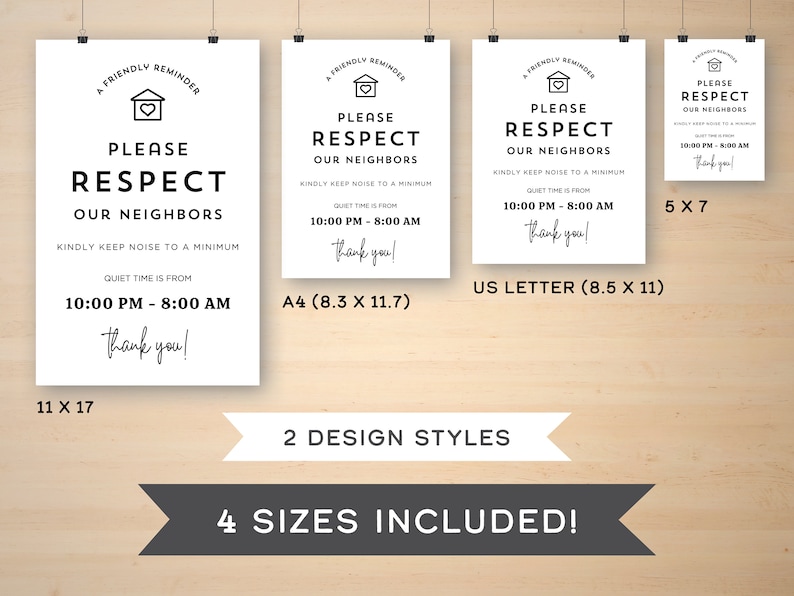 Airbnb No Noise Sign, Editable Canva Template, Quiet Hours, Respect Our ...