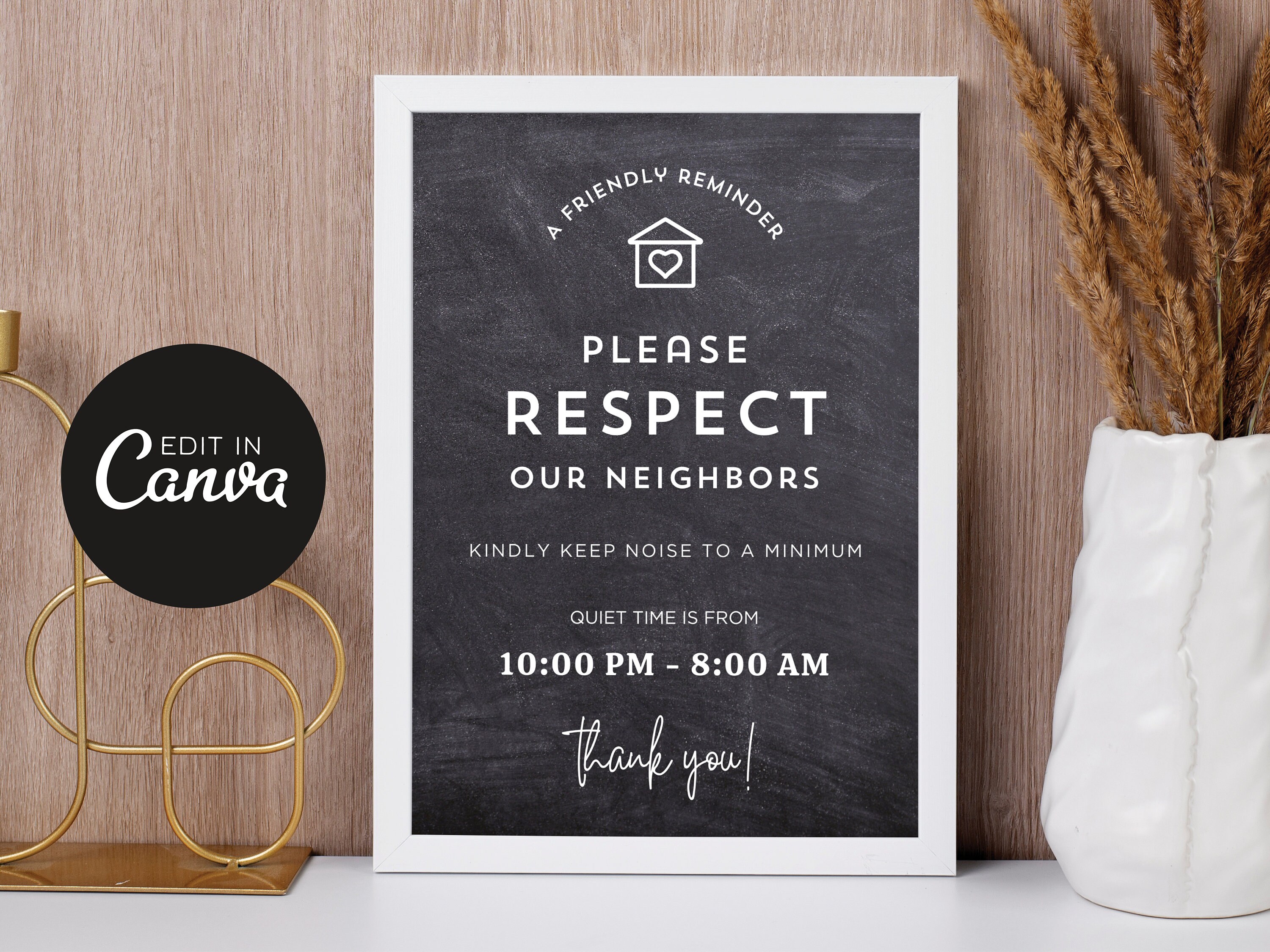 Airbnb No Noise Sign, Editable Canva Template, Quiet Hours, Respect Our ...