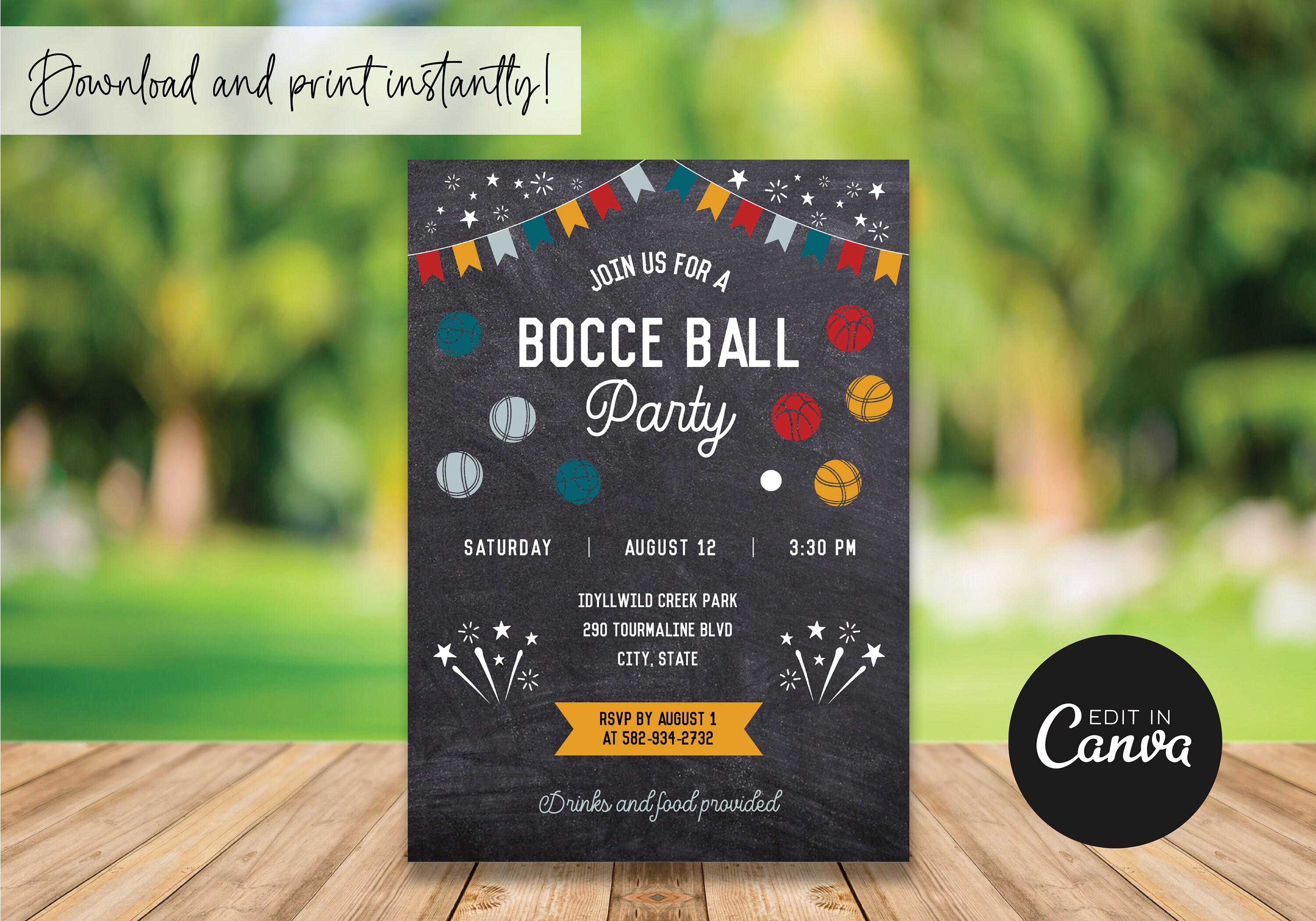 Bocce Ball Party Invitation Template: Editable Birthday Invite (digital ...