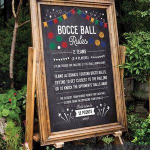 Bocce Ball Rules Sign, Bocce Ball Poster, Backyard Games, Outdoor Party ...