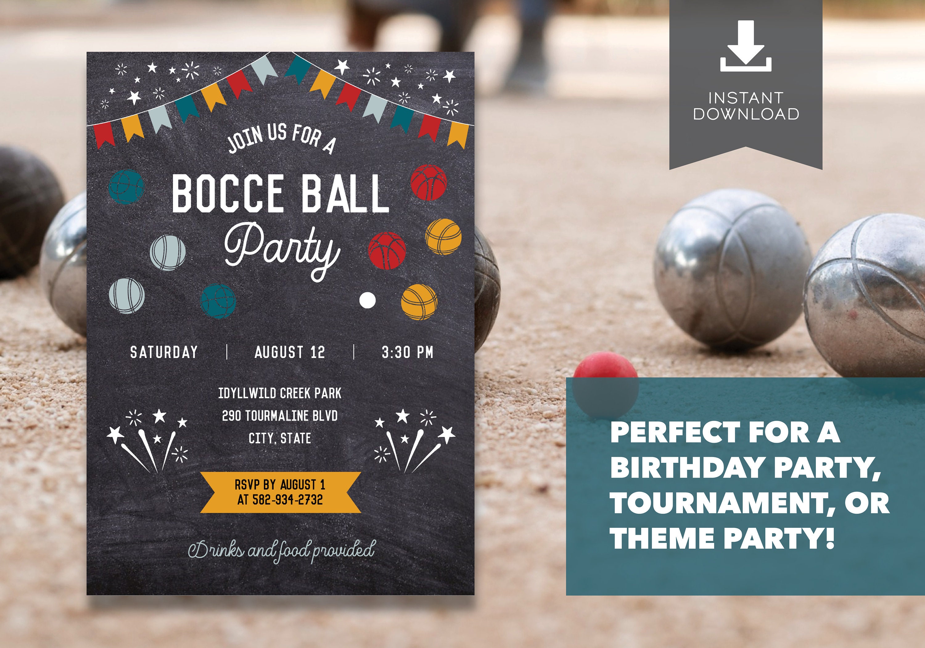 Bocce Ball Party Invitation Editable Template, Bocce Ball Birthday ...