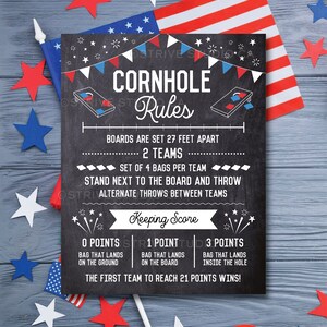 Cornhole Rules Sign Red White Blue Colors Outdoor Games Bag - Etsy
