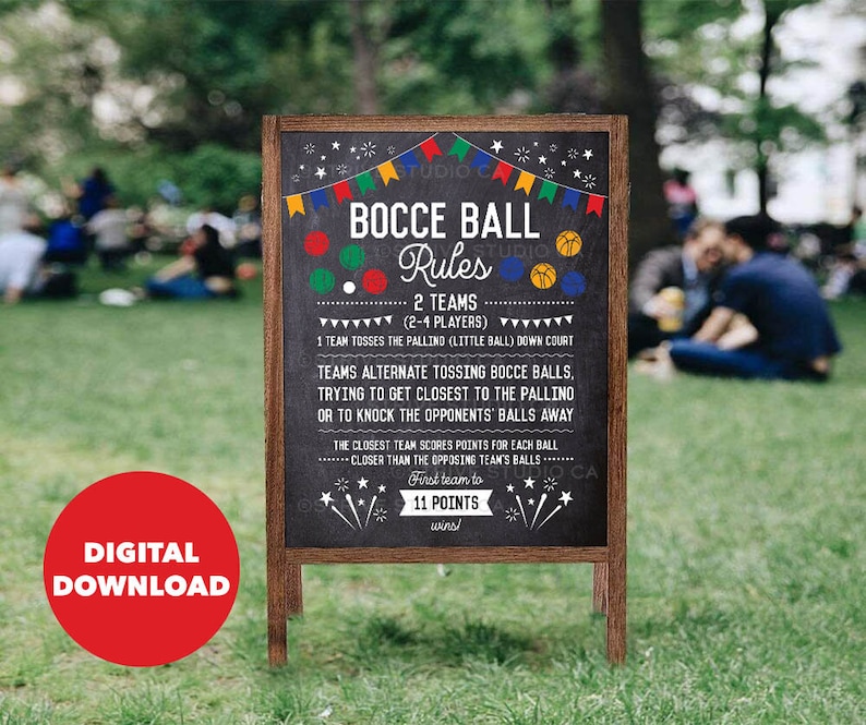Bocce Ball Rules Sign, Bocce Ball Poster, Backyard Games, Outdoor Party ...