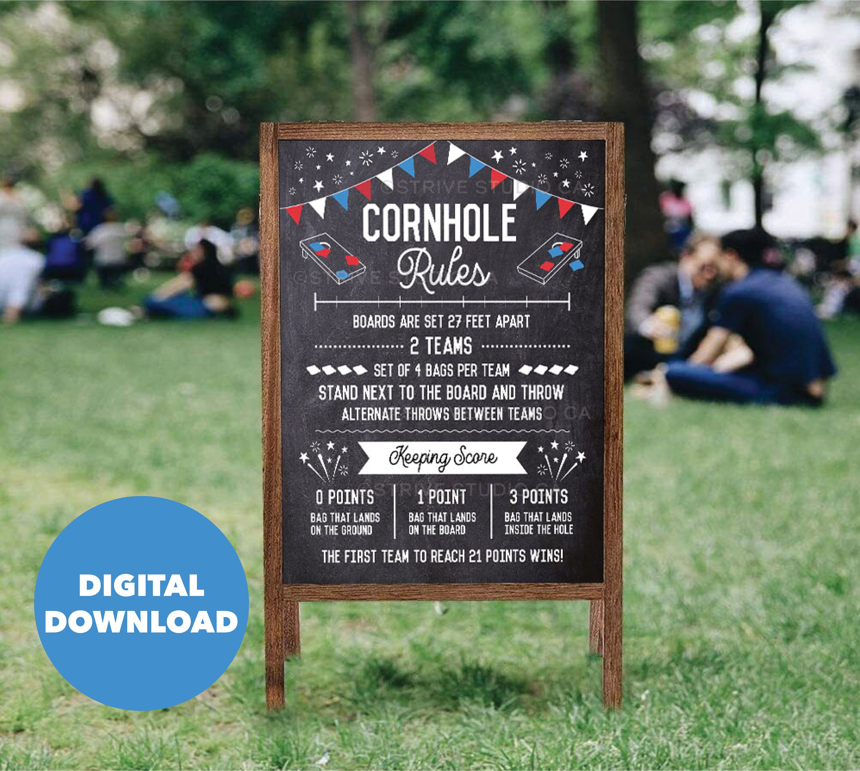 Cornhole Rules Sign: Red White Blue, Patriotic Party (printable INSTANT ...