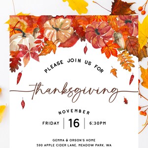 Thanksgiving Harvest Fall Leaves Watercolor Invitation, DIY Editable ...