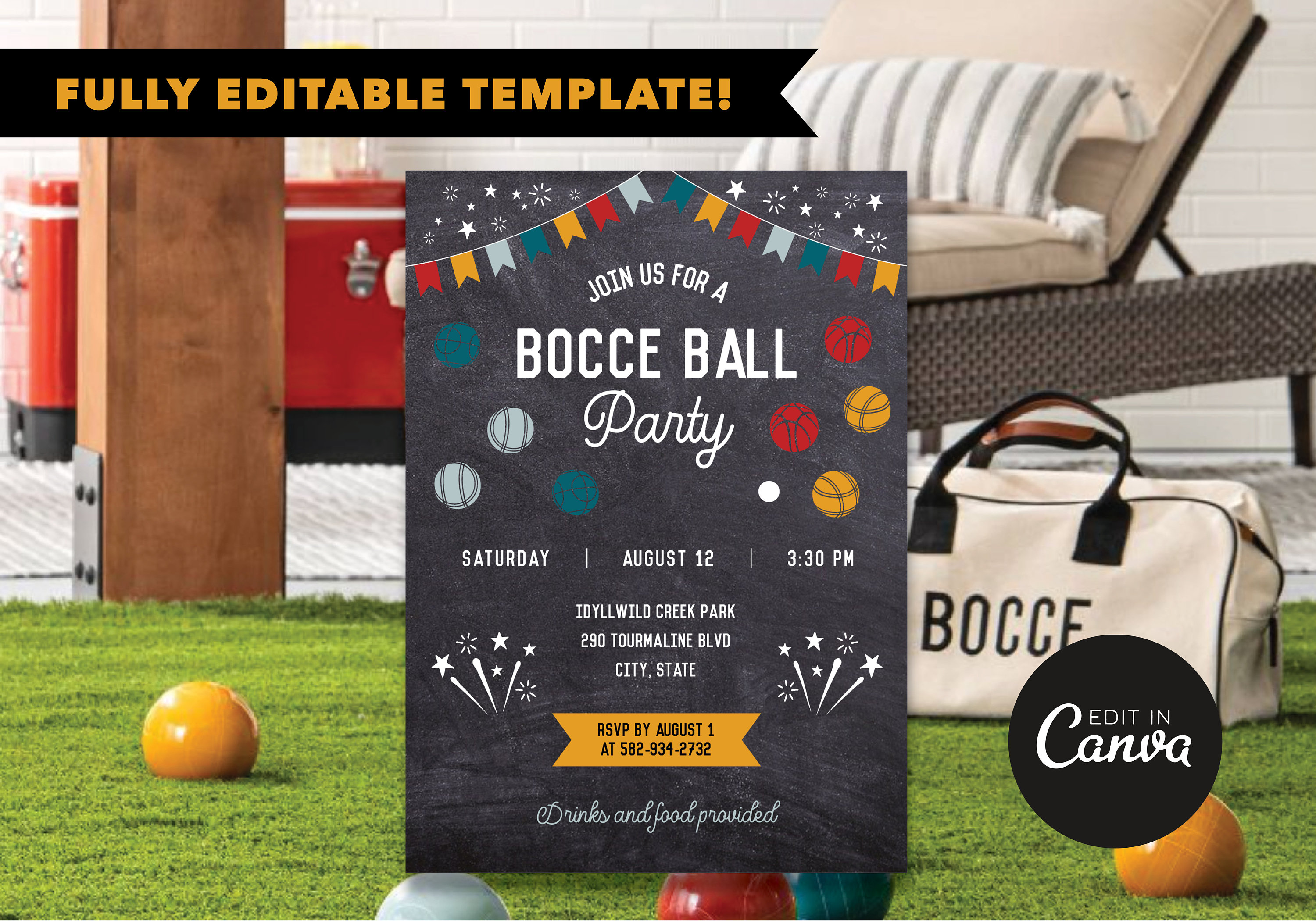 Bocce Ball Party Invitation Template: Editable Birthday Invite (digital ...