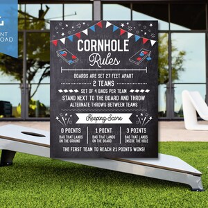 Cornhole Rules Sign: Red White Blue, Patriotic Party (printable INSTANT ...