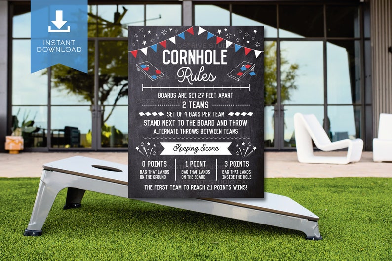Cornhole Rules Sign: Red White Blue, Patriotic Party (printable INSTANT ...