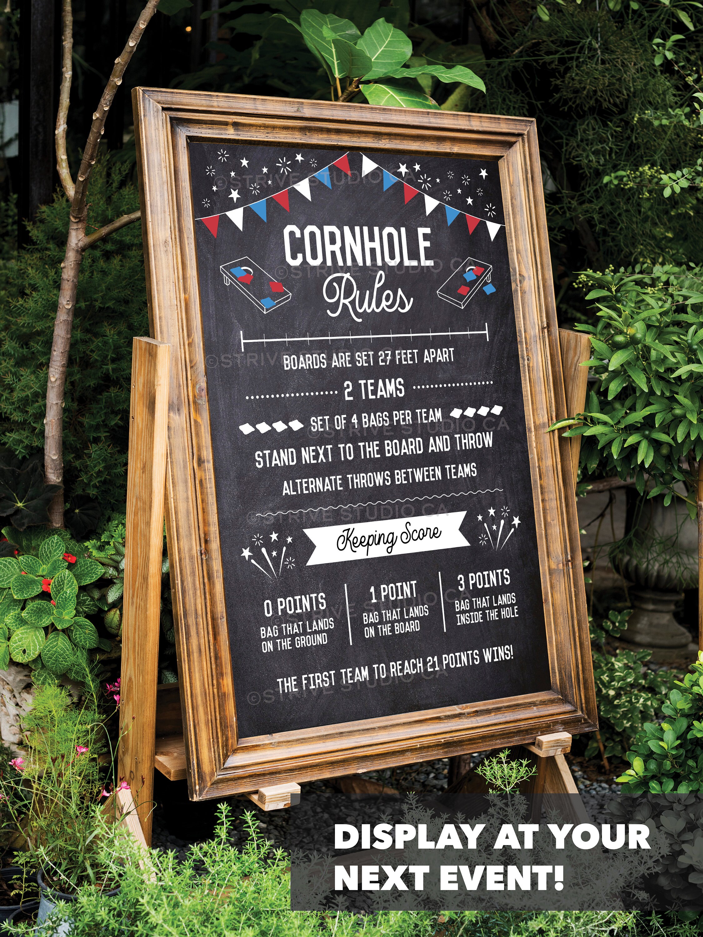 Cornhole Rules Sign: Red White Blue, Patriotic Party (printable INSTANT ...