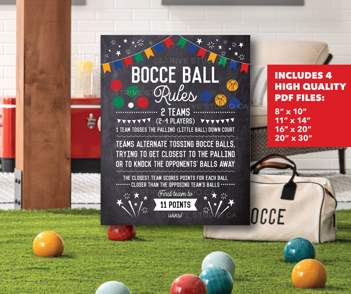 Bocce Ball Rules Sign, Bocce Ball Poster, Backyard Games, Outdoor Party ...