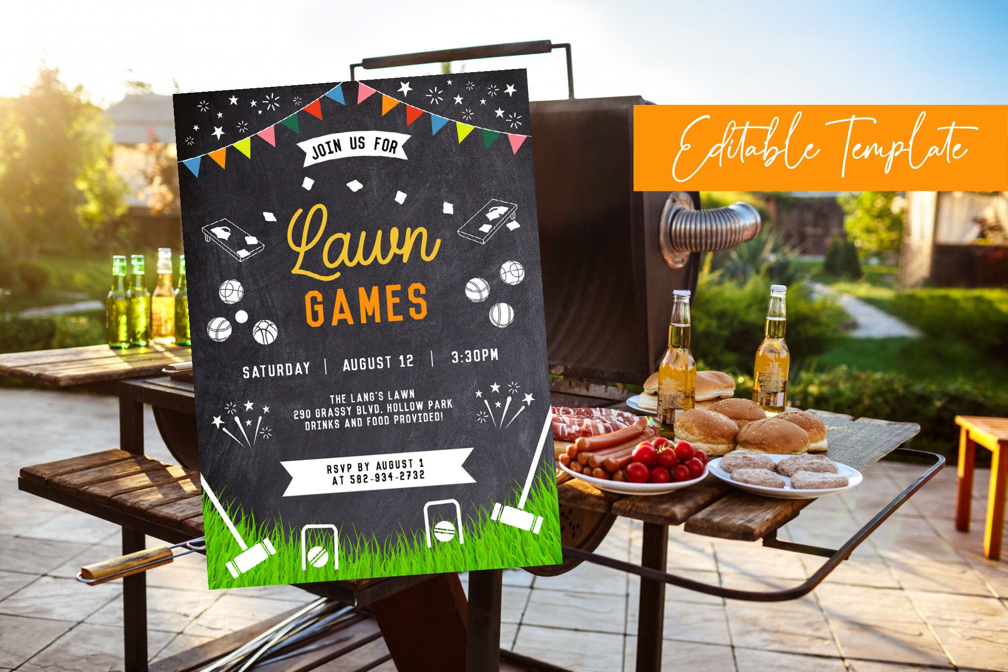 Lawn Games Party Invitation: Editable Outdoor Family Invite (digital ...