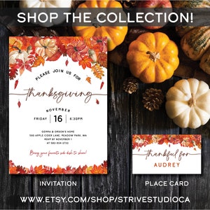 Thanksgiving Harvest Fall Leaves Watercolor Invitation, DIY Editable ...