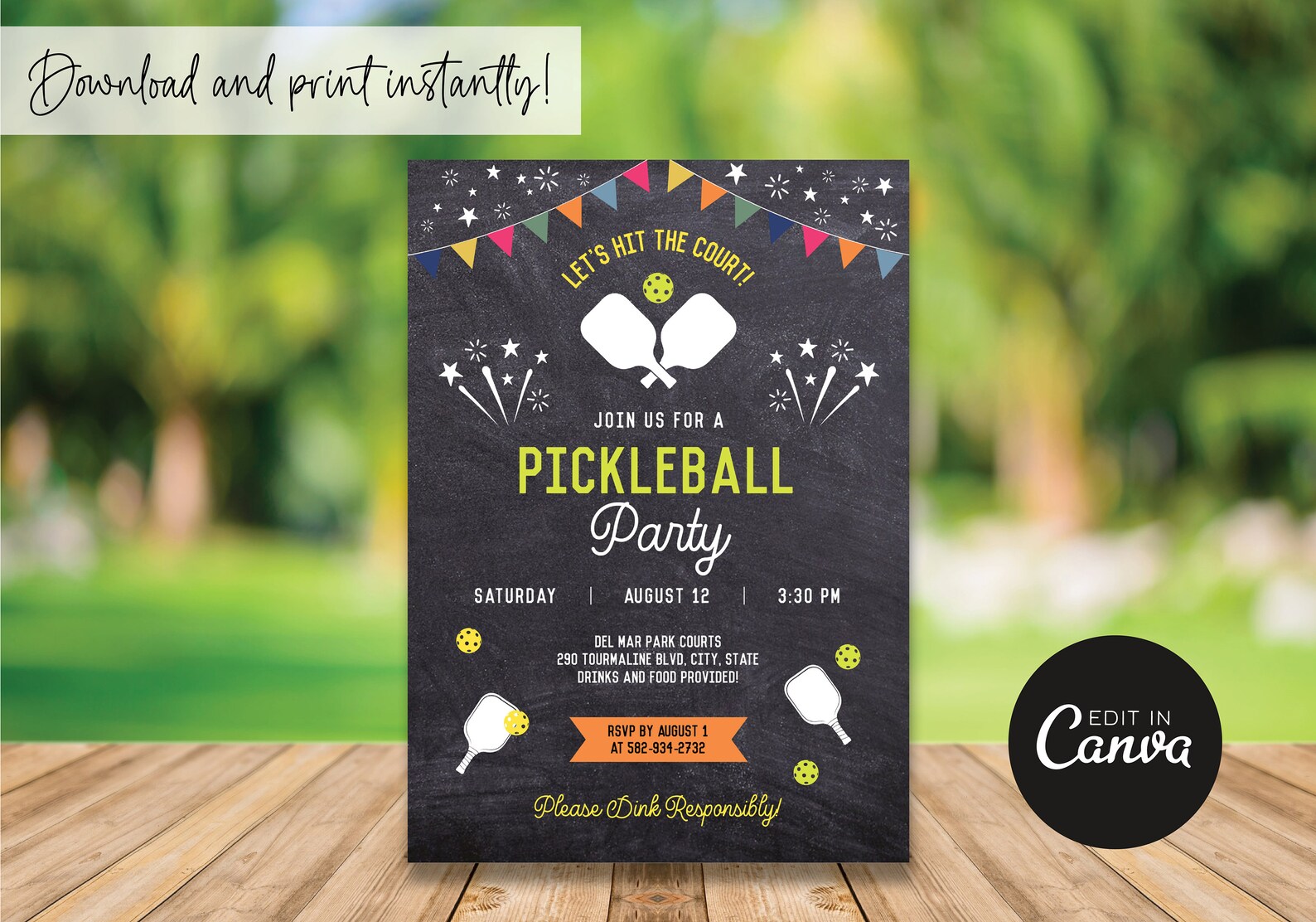 Pickleball Party Invitation Template: Editable Birthday Tournament Invite (digital Printable) - Etsy