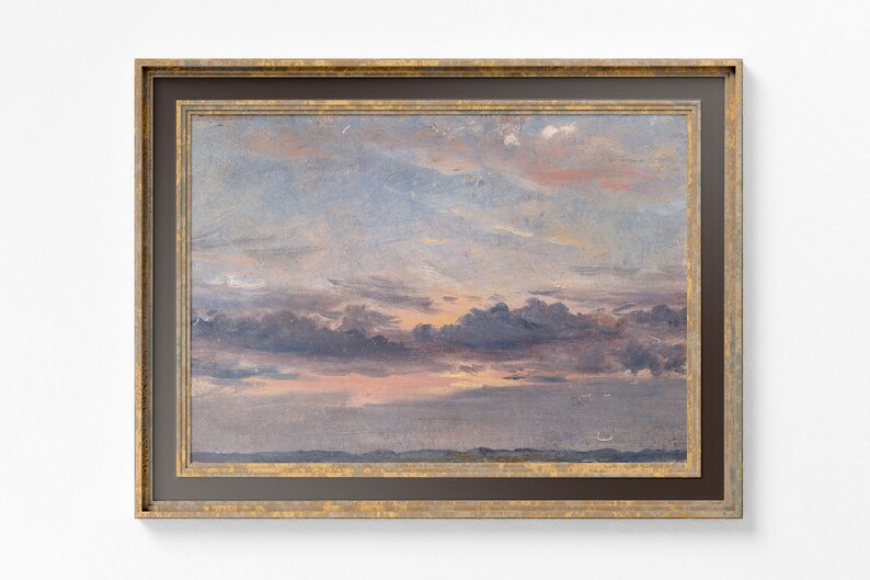 Vintage Cloudscape Oil Painting: Ethereal Sunset Art (digital Download ...