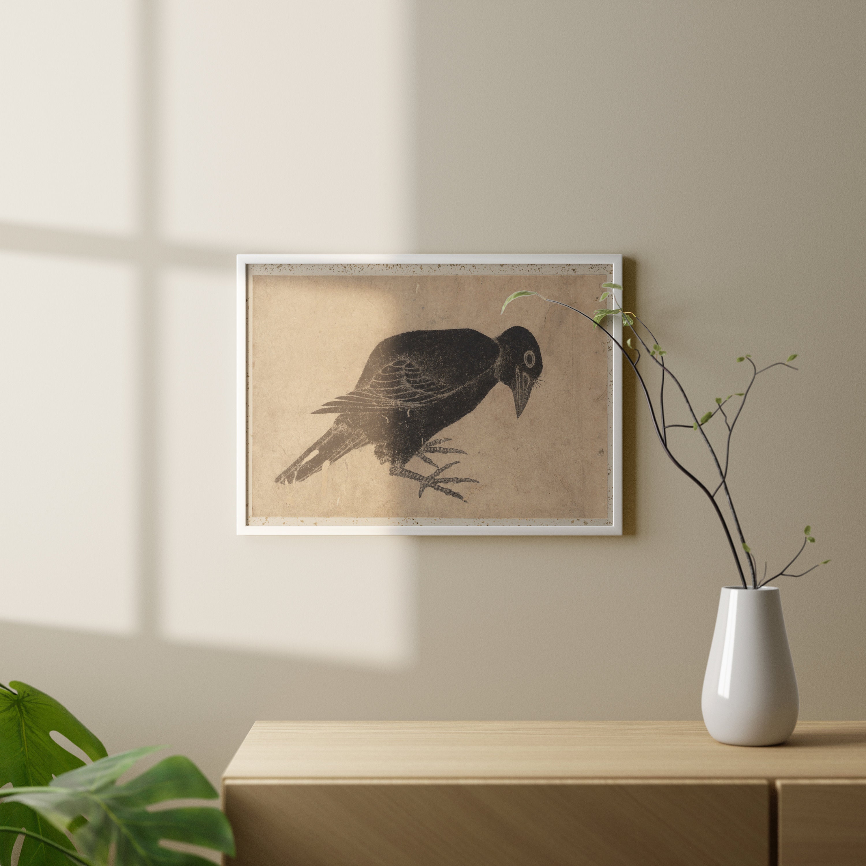 Vintage Woodblock Crow Etchingprintable Wall Artdark - Etsy