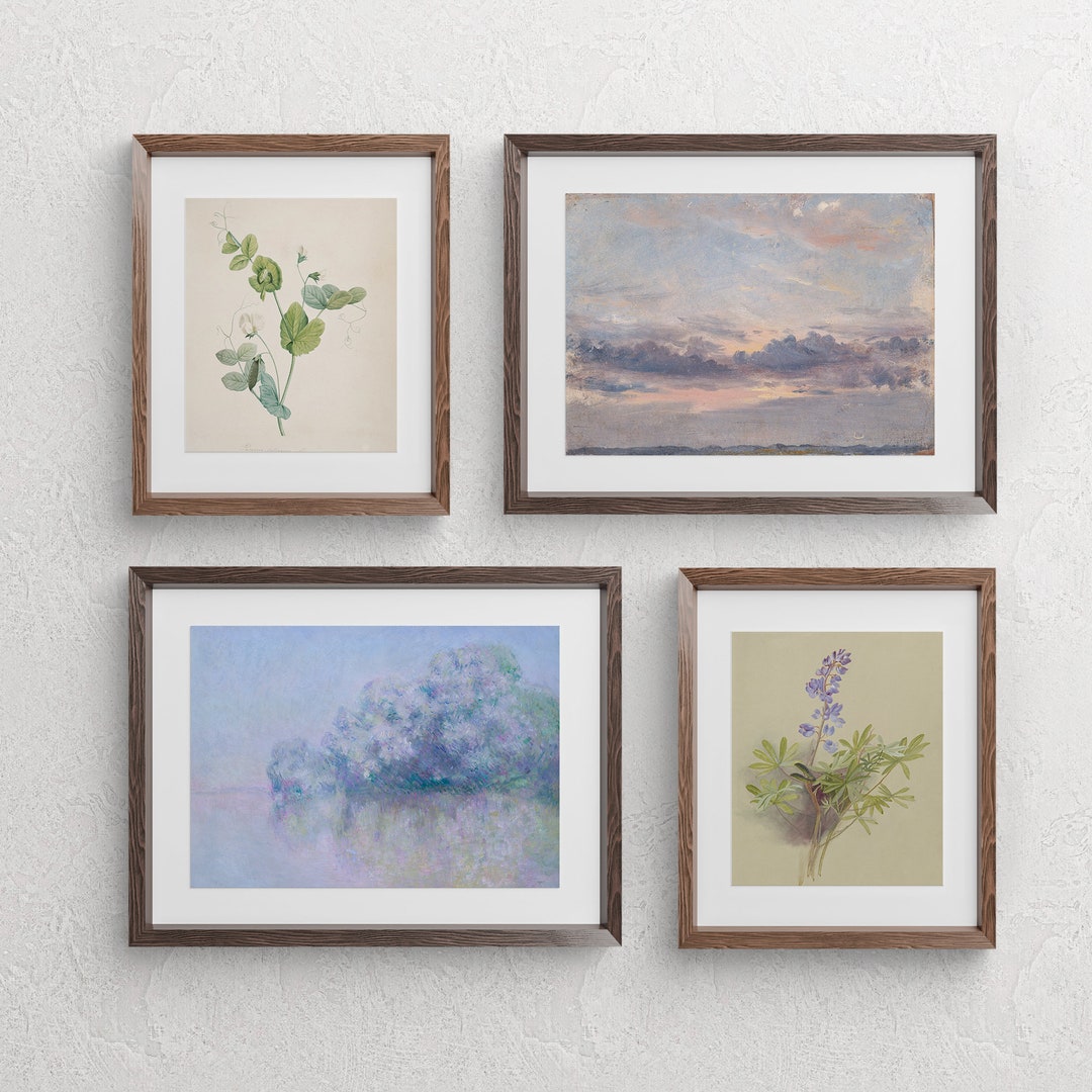 Set of Four Vintage Prints~muted Pastel Monet Landscape, Mauve Cloud ...
