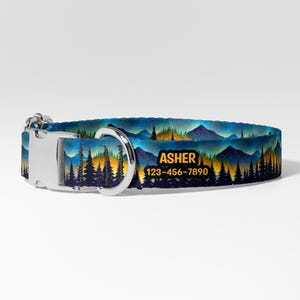 Dog Collar With Printed Name Tag Nature Forest Treeline Mountains ...