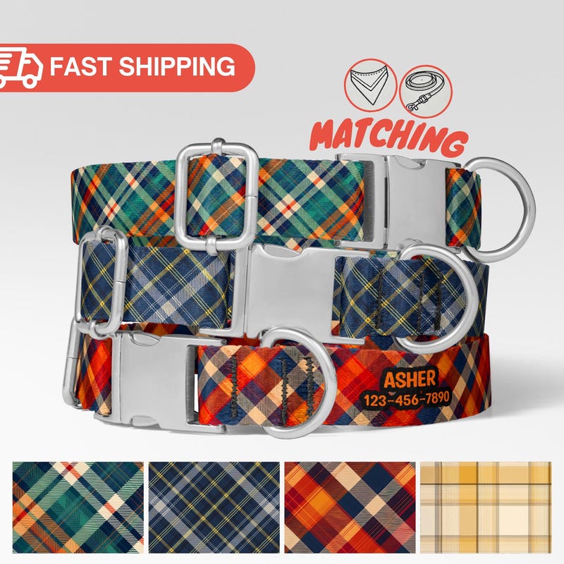 Plaid Dog Collar - Etsy