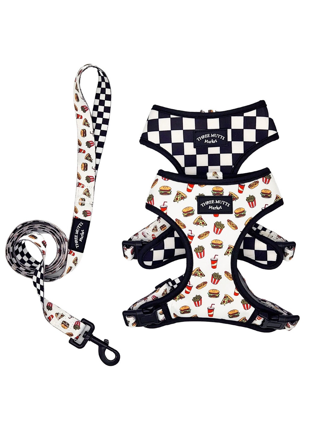 Three Mutts Market Hungry Mutt Reversible Dog Harness & Leash Set | Free Shipping - Etsy