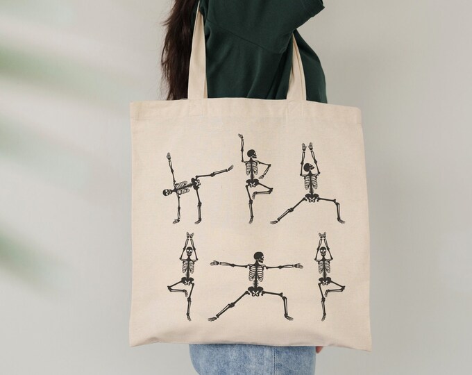 Skeleton Canvas Tote Bag Aesthetic, Skeleton Bag, Halloween Tote Bag ...
