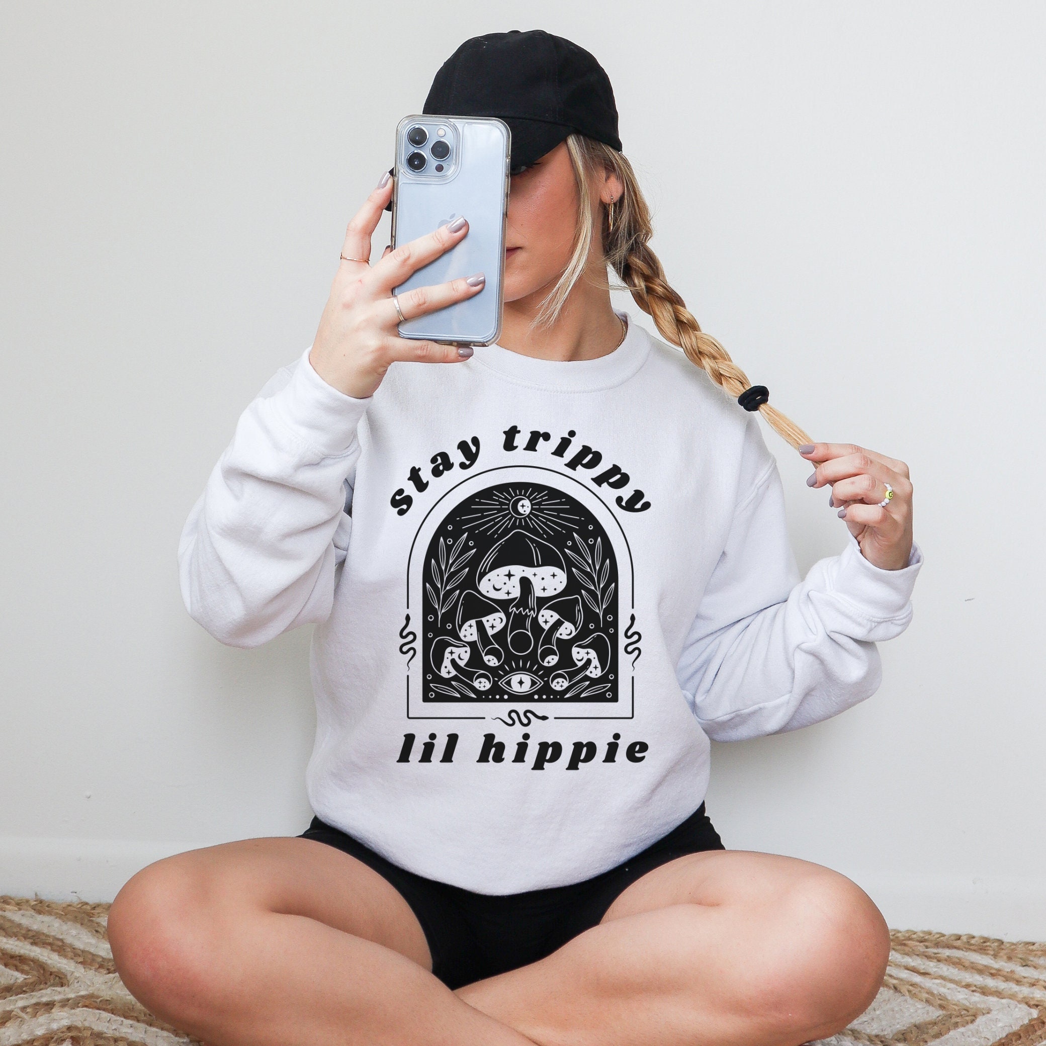 Stay Trippy Lil Hippie Mushroom Celestial Cottage Core Sweatshirt - Etsy
