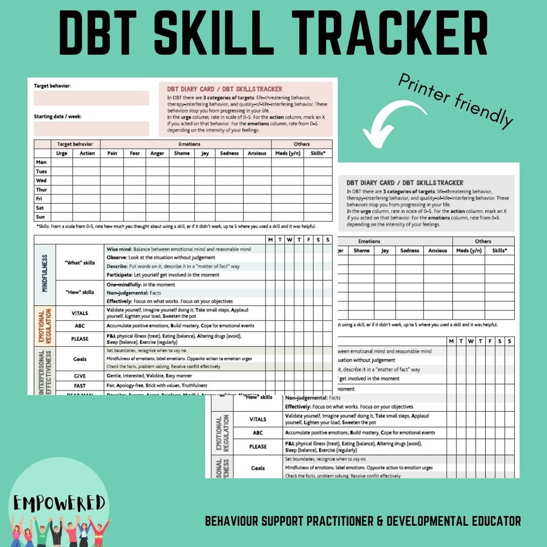 Dialectical Behaviour Therapy (DBT) Diary Card /skill Tracker, Coping ...