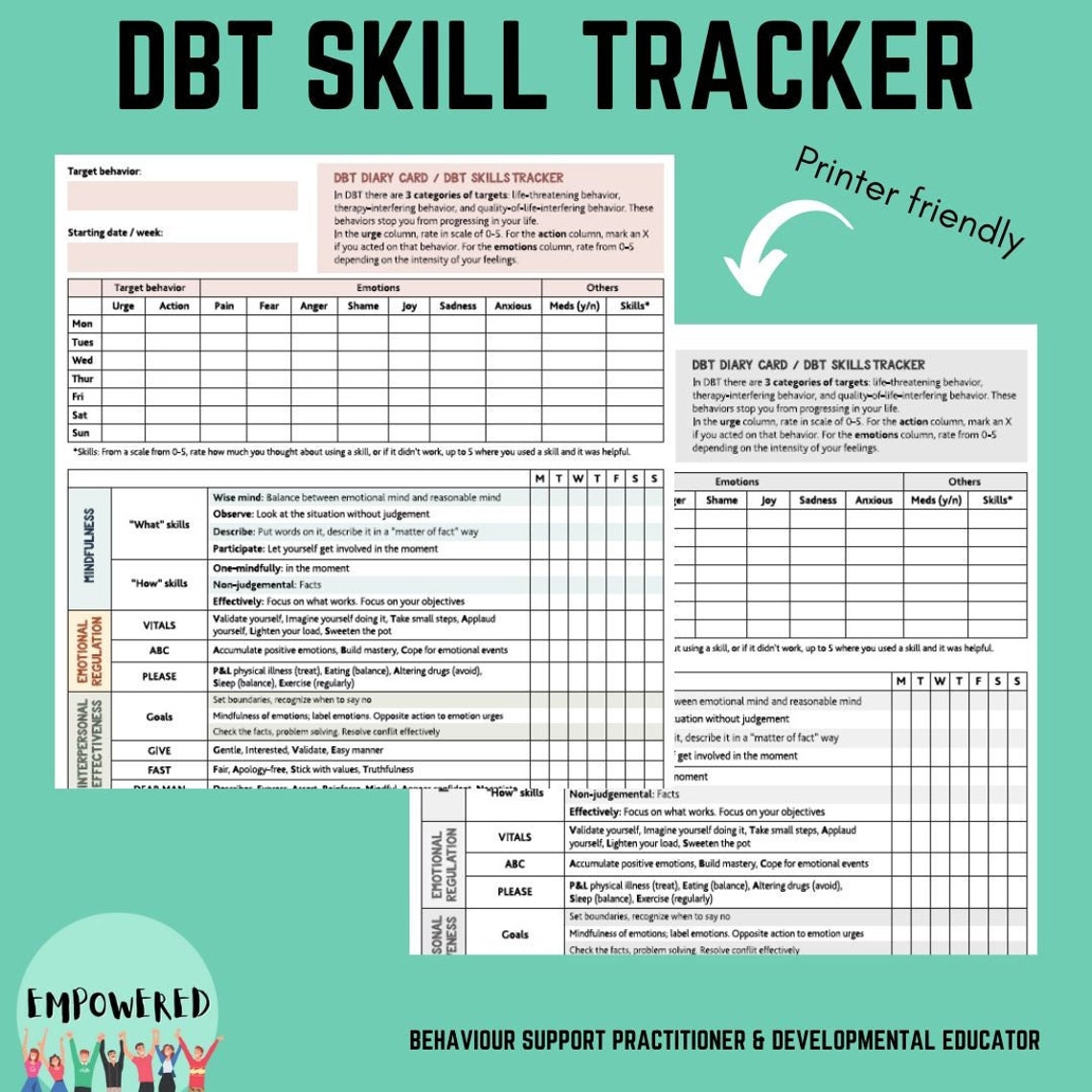 Dialectical Behaviour Therapy (DBT) Diary Card /skill Tracker, Coping ...