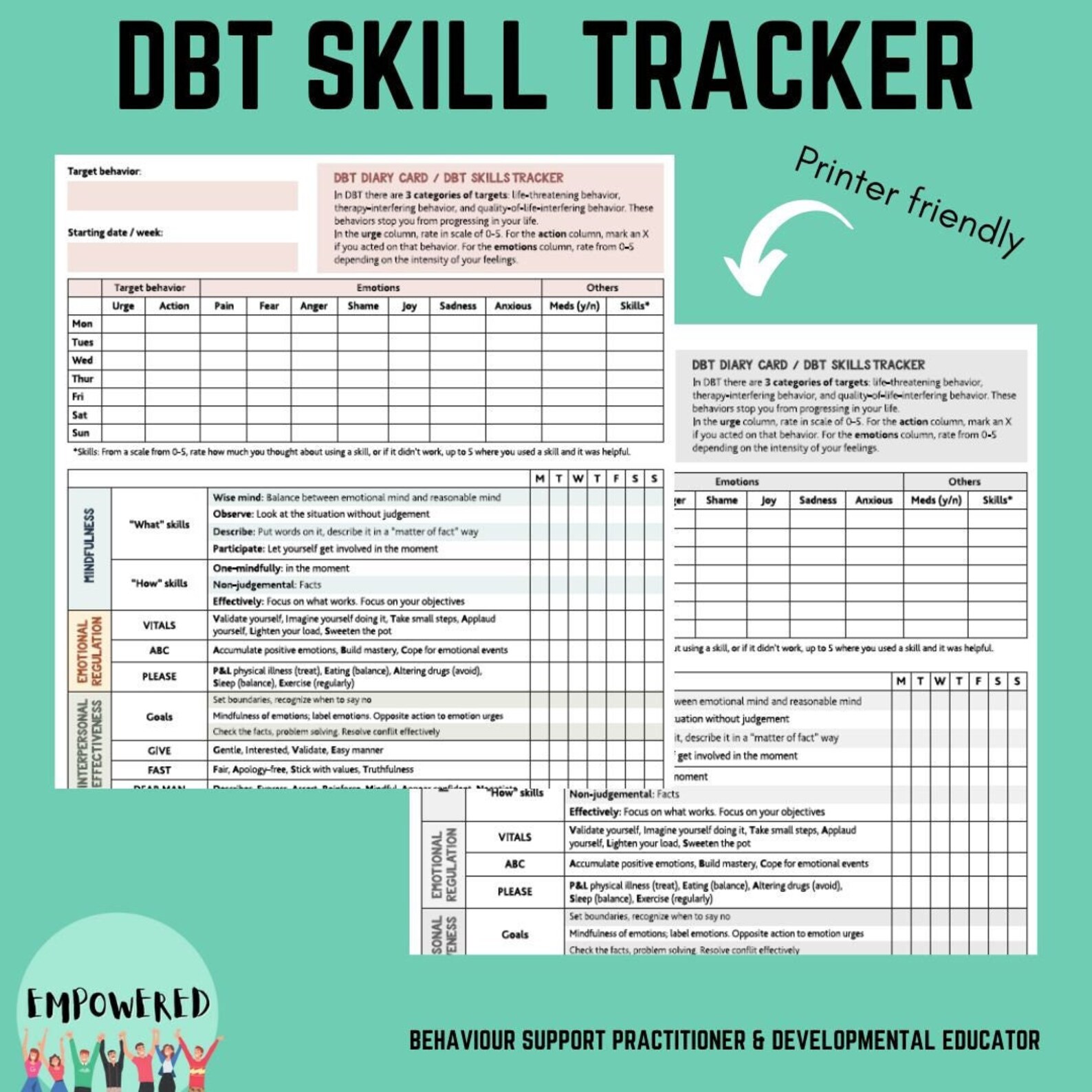 Dialectical Behaviour Therapy (DBT) Diary Card /skill Tracker, Coping ...