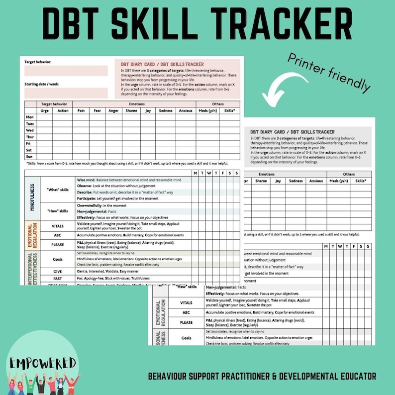 Dialectical Behaviour Therapy (DBT) Diary Card /skill Tracker, Coping ...