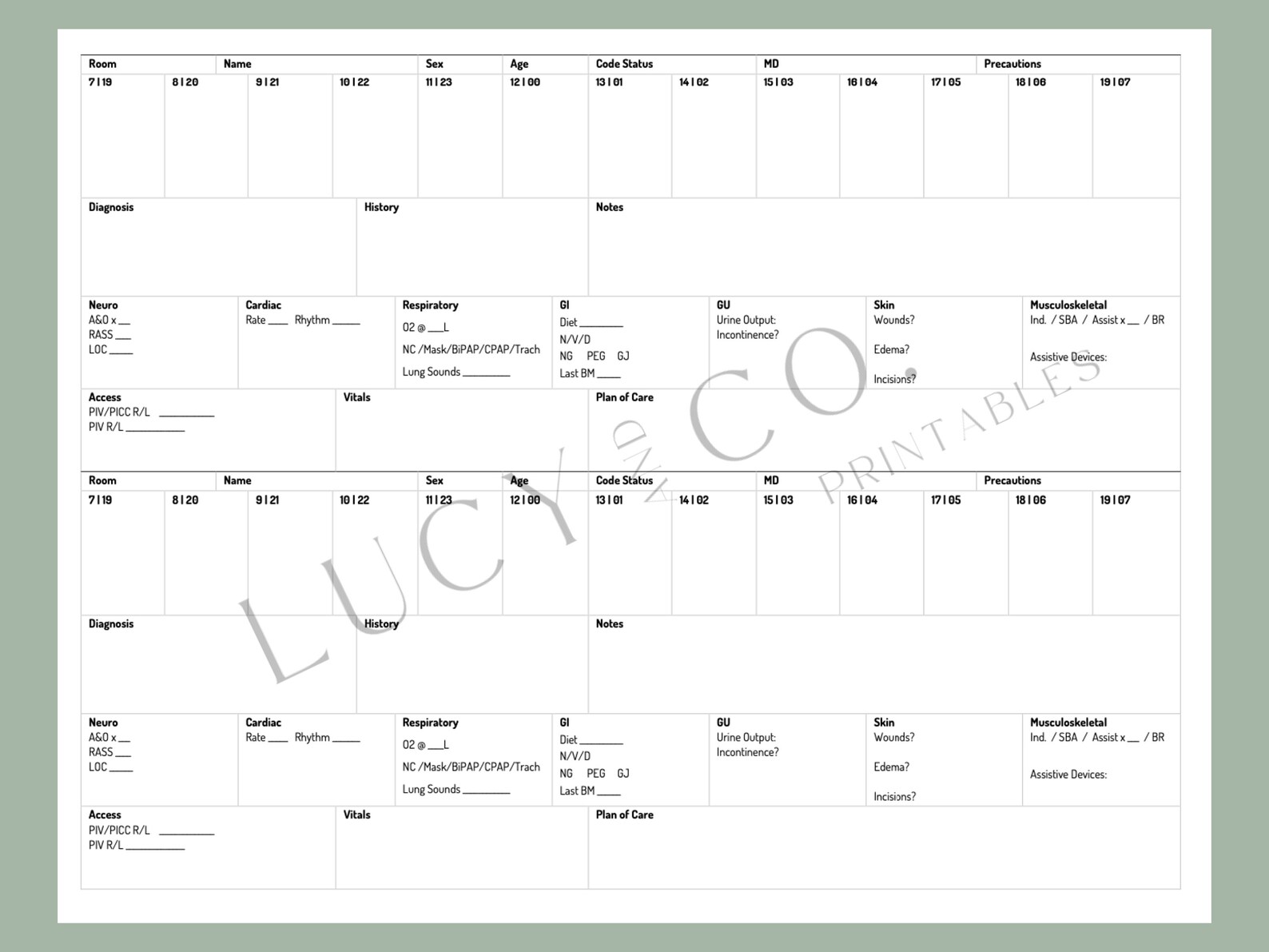 2-4 Patient Nurse Report Sheet | Printable | Med Surg Nursing | Nurse ...