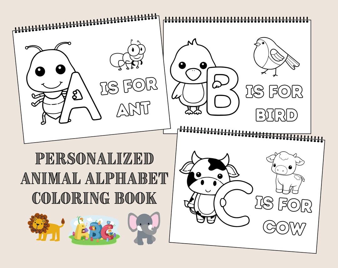 Personalized Animal Alphabet Coloring Book for Kids - Etsy