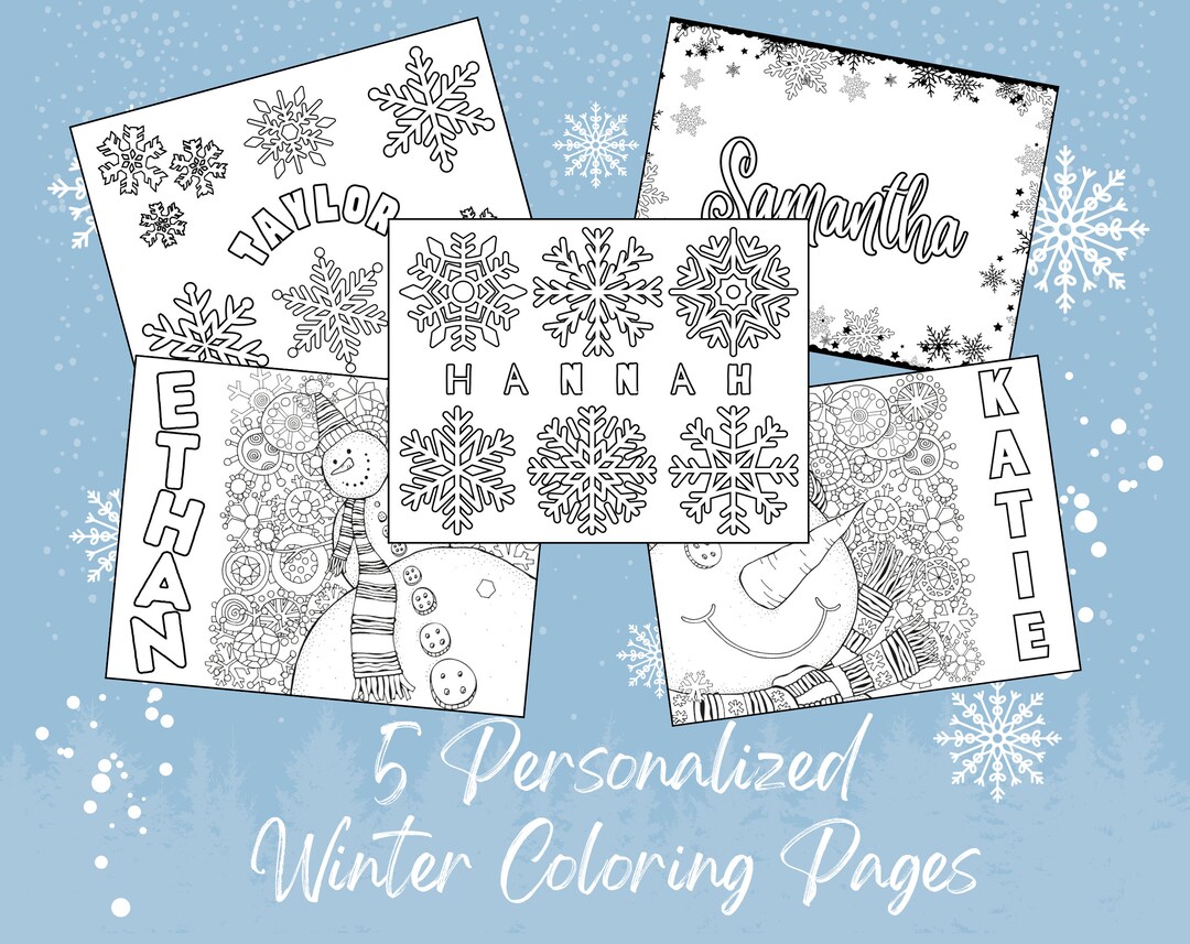 Personalized Winter Coloring Pages: Snowflakes & Snowman (digital ...