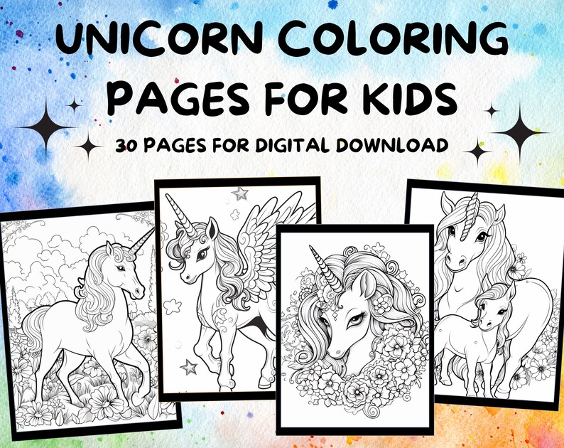 Unicorn Coloring Pages for Kids Unicorn Printable Coloring Book Digital ...