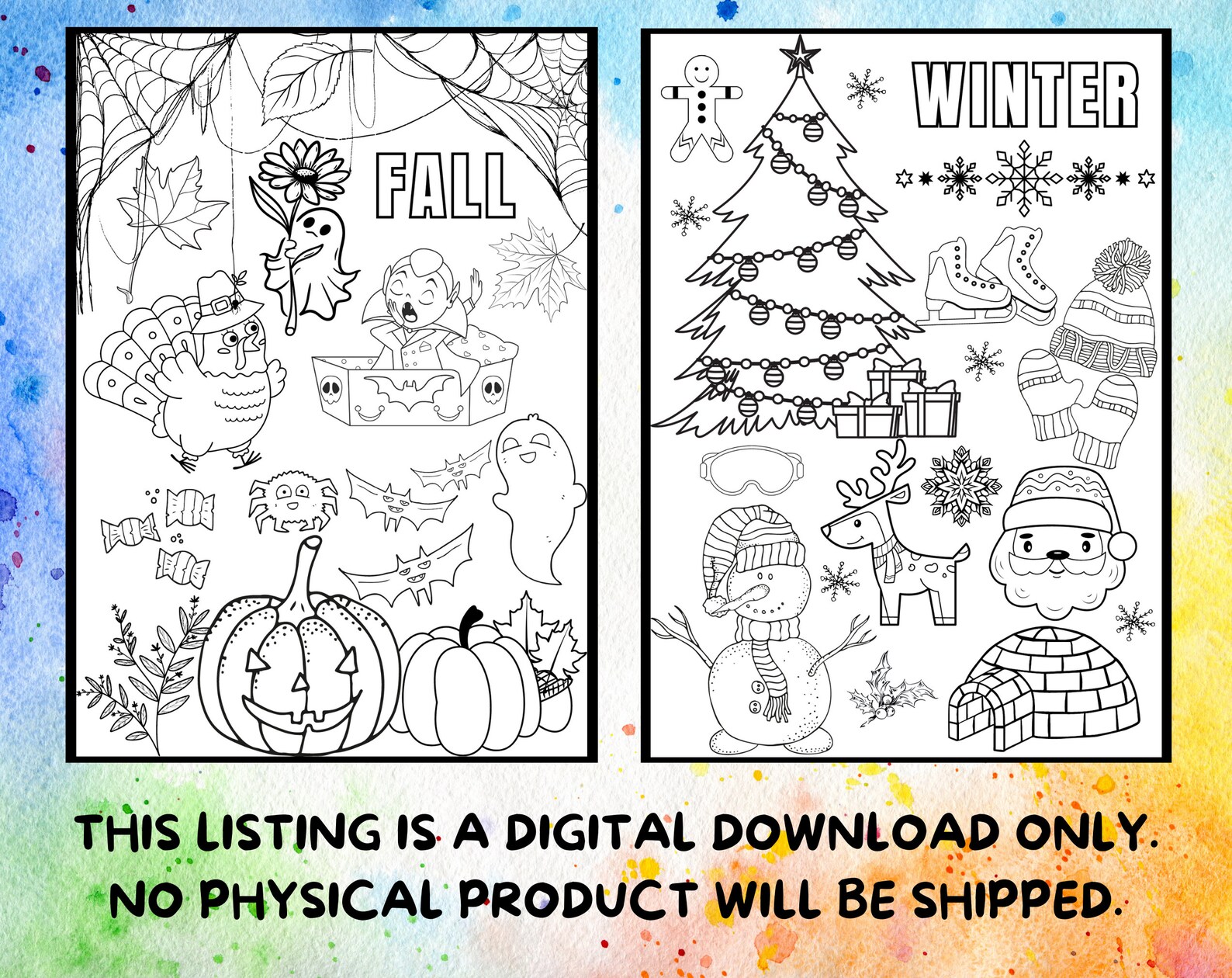 Printable Coloring Page for Kids Four Seasons Digital Download Coloring ...