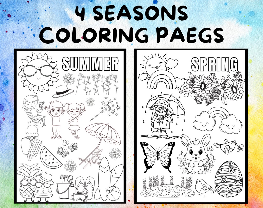 Printable Coloring Page for Kids Four Seasons Digital Download Coloring ...