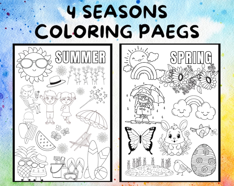 Printable Coloring Page for Kids Four Seasons Digital Download Coloring ...