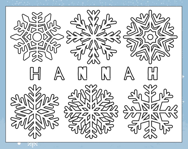 Personalized Winter Coloring Pages: Snowflakes & Snowman (digital ...