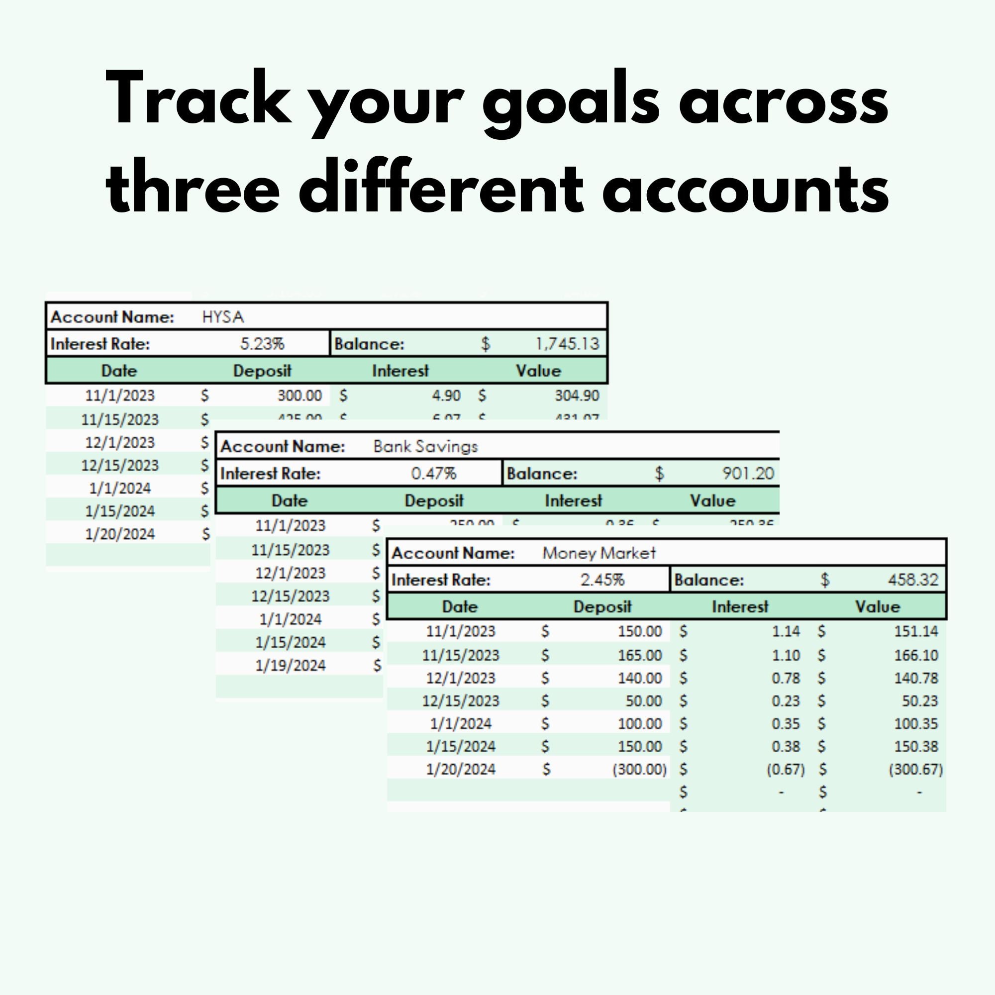 Personal Finance Savings Tracker Spreadsheet With Daily Compounding ...