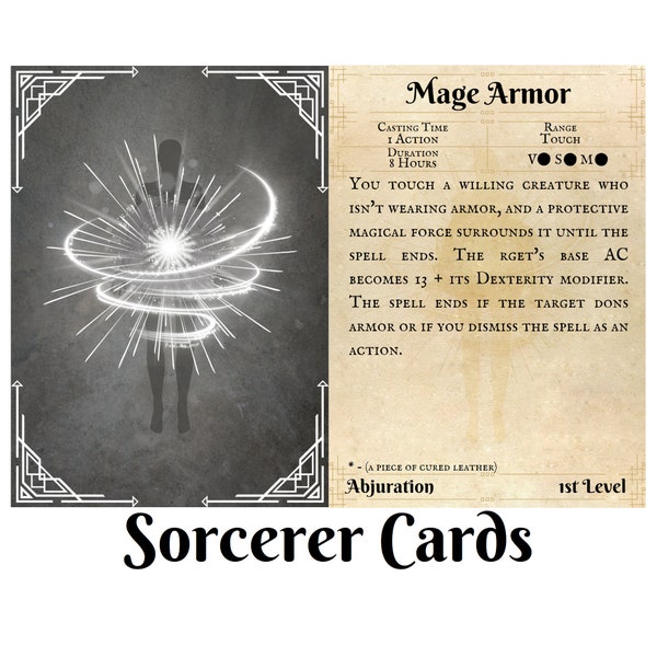 Dnd 5e Sorcerer Spell Cards - Etsy