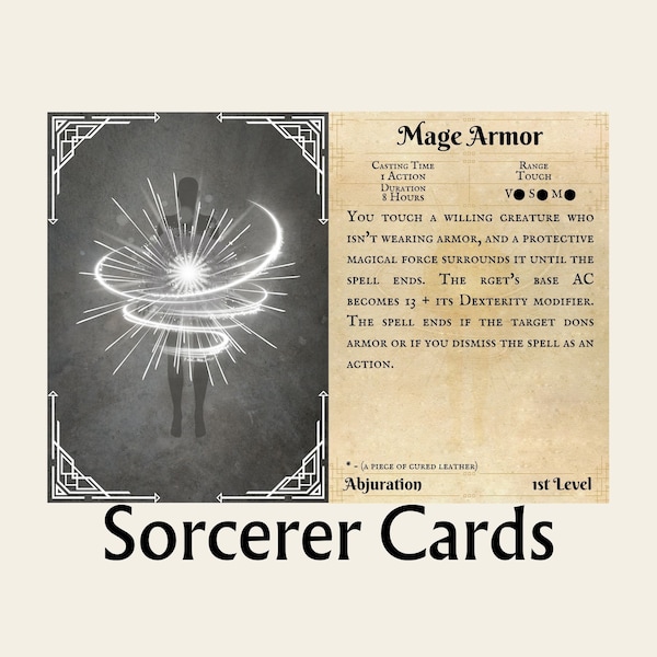 Printable Spell Cards for Sorcerers - Etsy