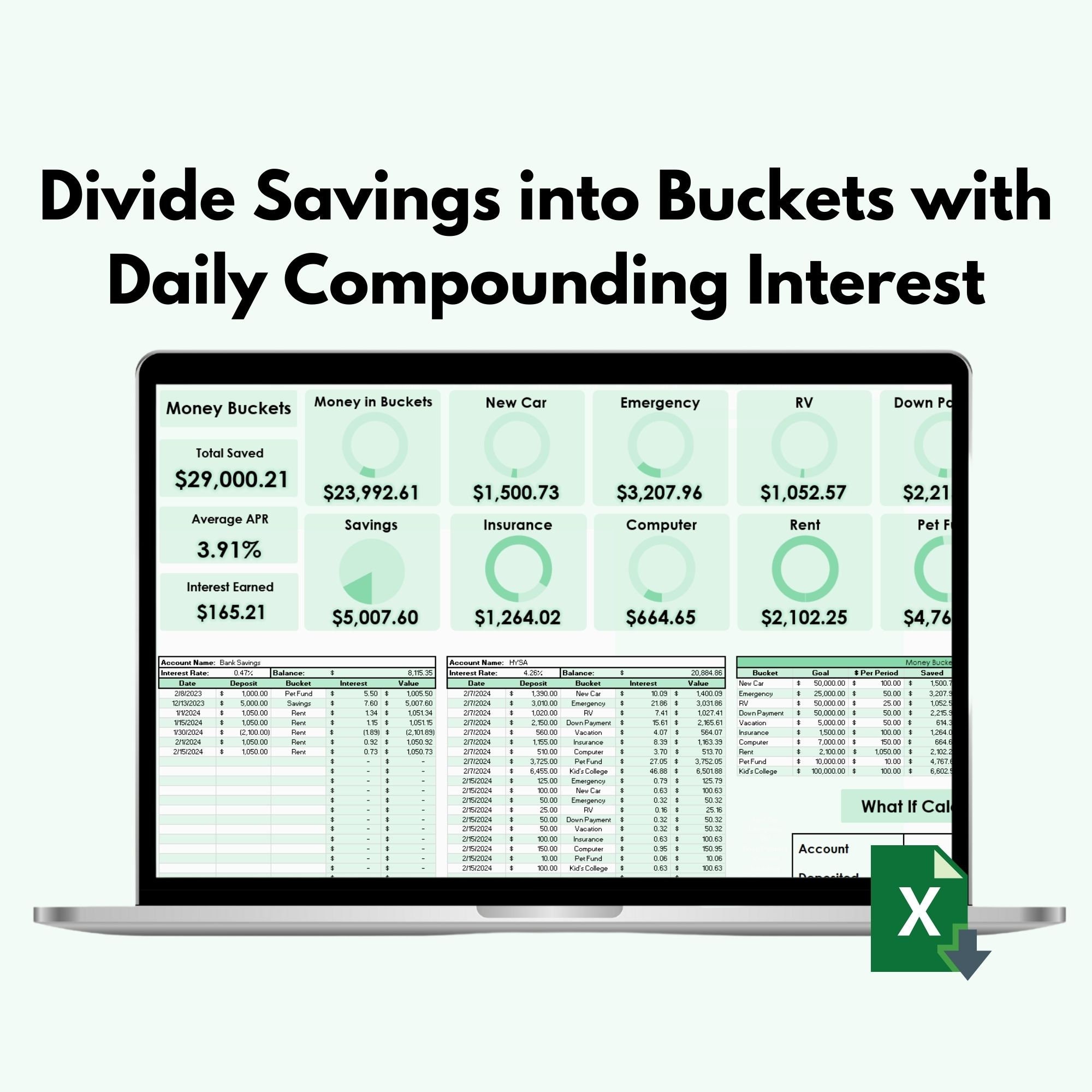 Personal Finance Savings Tracker | Divide Savings Into Buckets | With ...