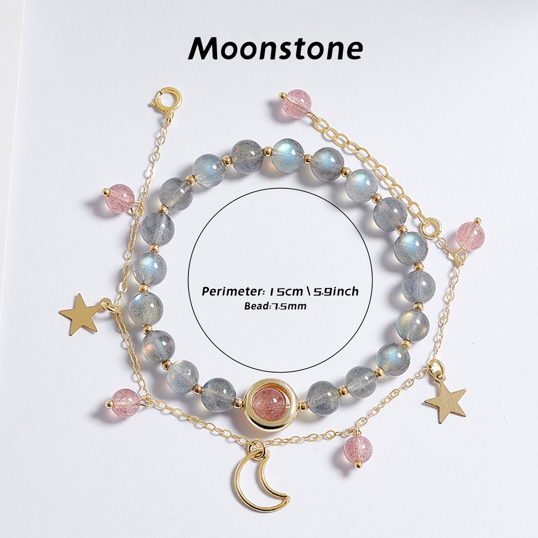 Moonstone Star Moon Bracelet, Moonstone Layered Bracelet, Moonstone ...