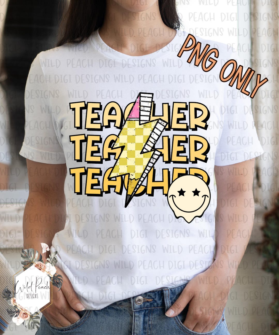 Retro Teacher Png//teacher Pencil Png//checkered Teacher Png/lightning ...