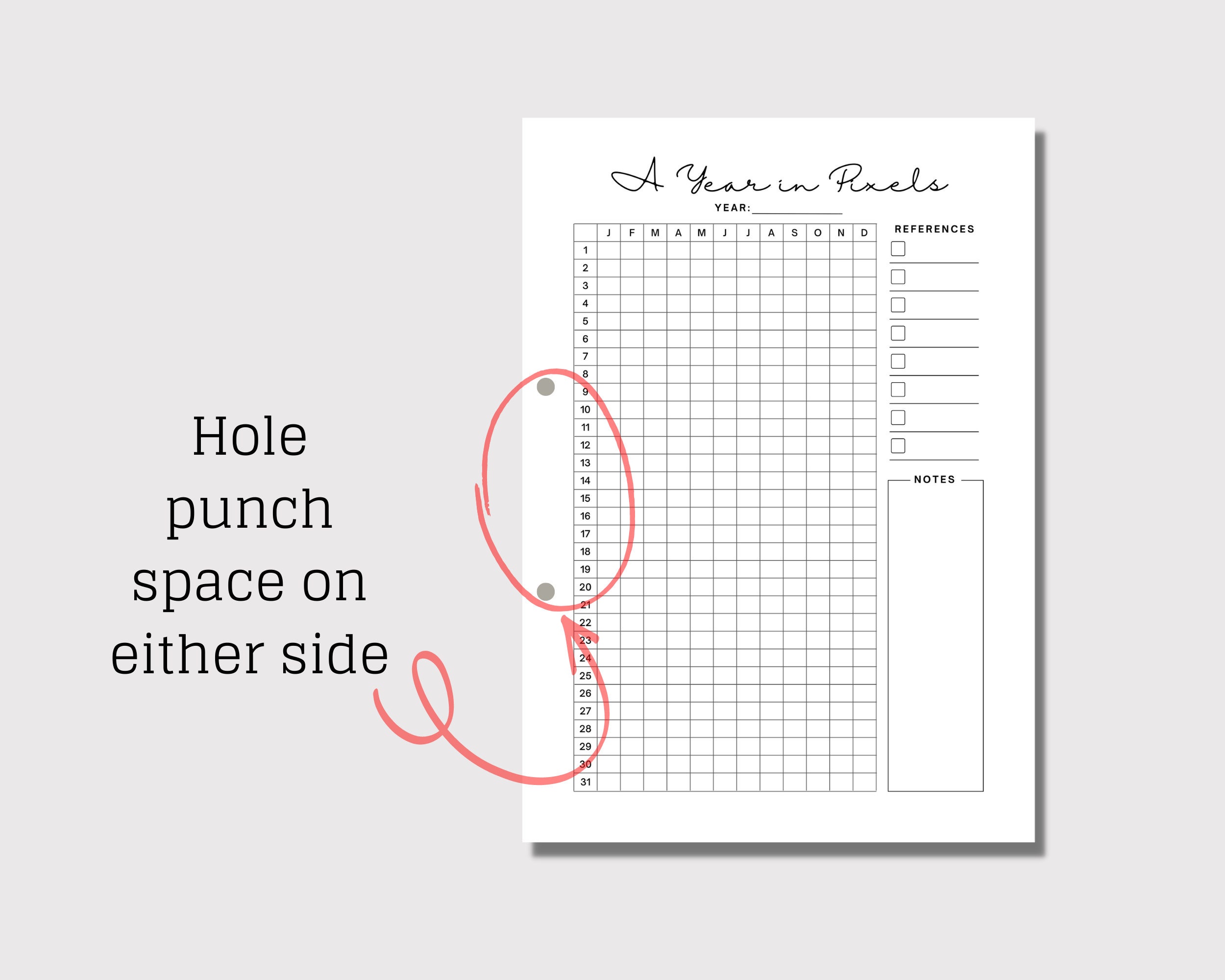 A Year in Pixel Template Portrait and Landscape Pixel Planner Yearly ...