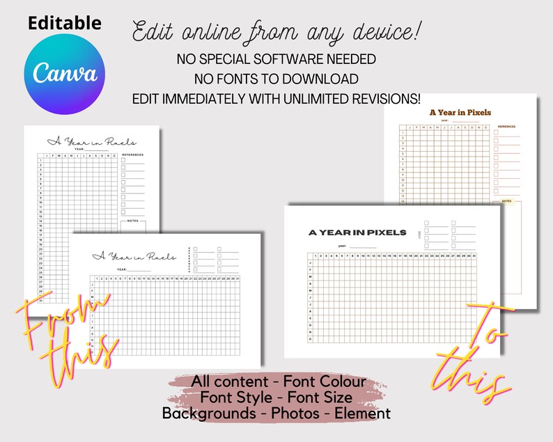 A Year in Pixel Template Portrait and Landscape Pixel Planner Yearly ...