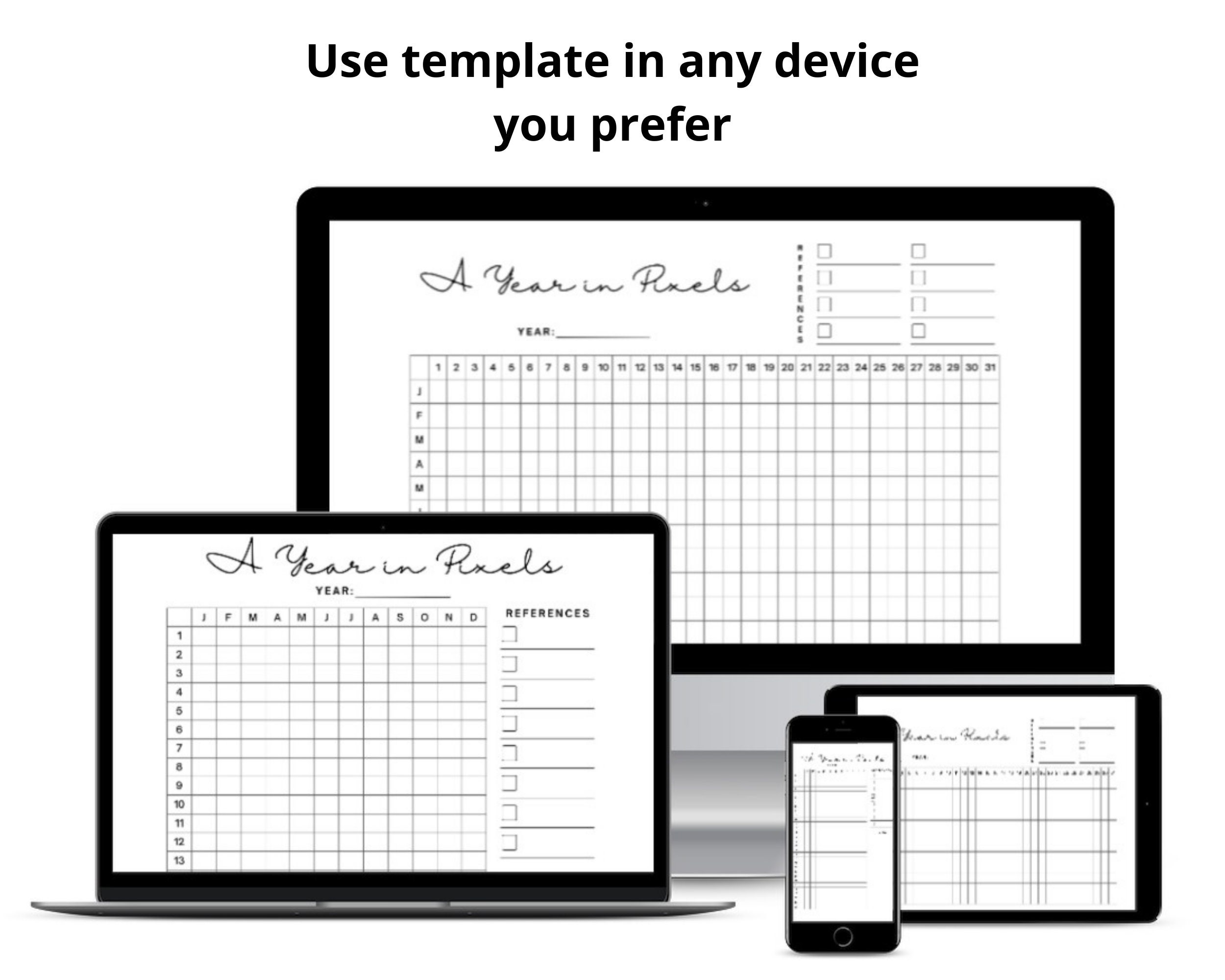 A Year in Pixel Template Portrait and Landscape Pixel Planner Yearly ...