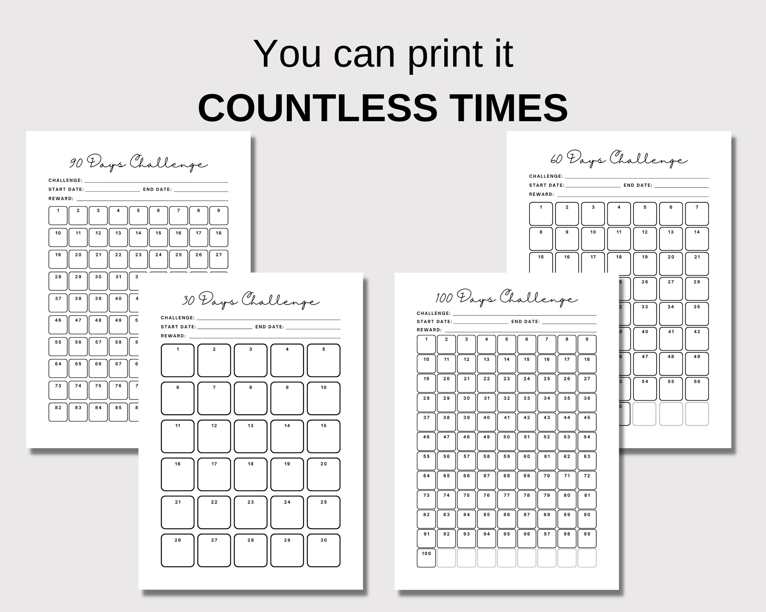30 60 90 100 Days Goal Challenge Tracker Gaol Challenge Tracker ...